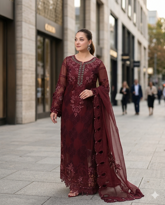 Yashal – Embroidered Organza Luxury 3-Piece Suit (Al Hassan) – alhassan